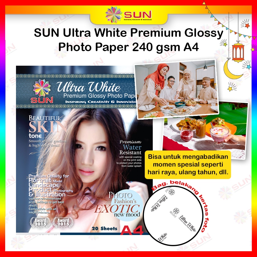 Jual Kertas Foto Glossy Ultra White A4 210/240 gram - SUN Ultra White ...