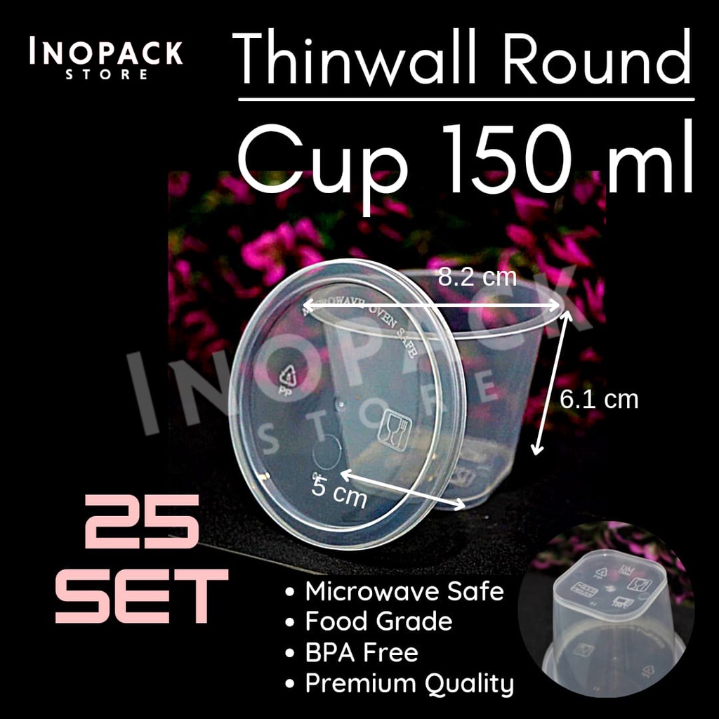 Jual Thinwall gelas cup 150ml kotak persegi+TUTUP bening (25set ...