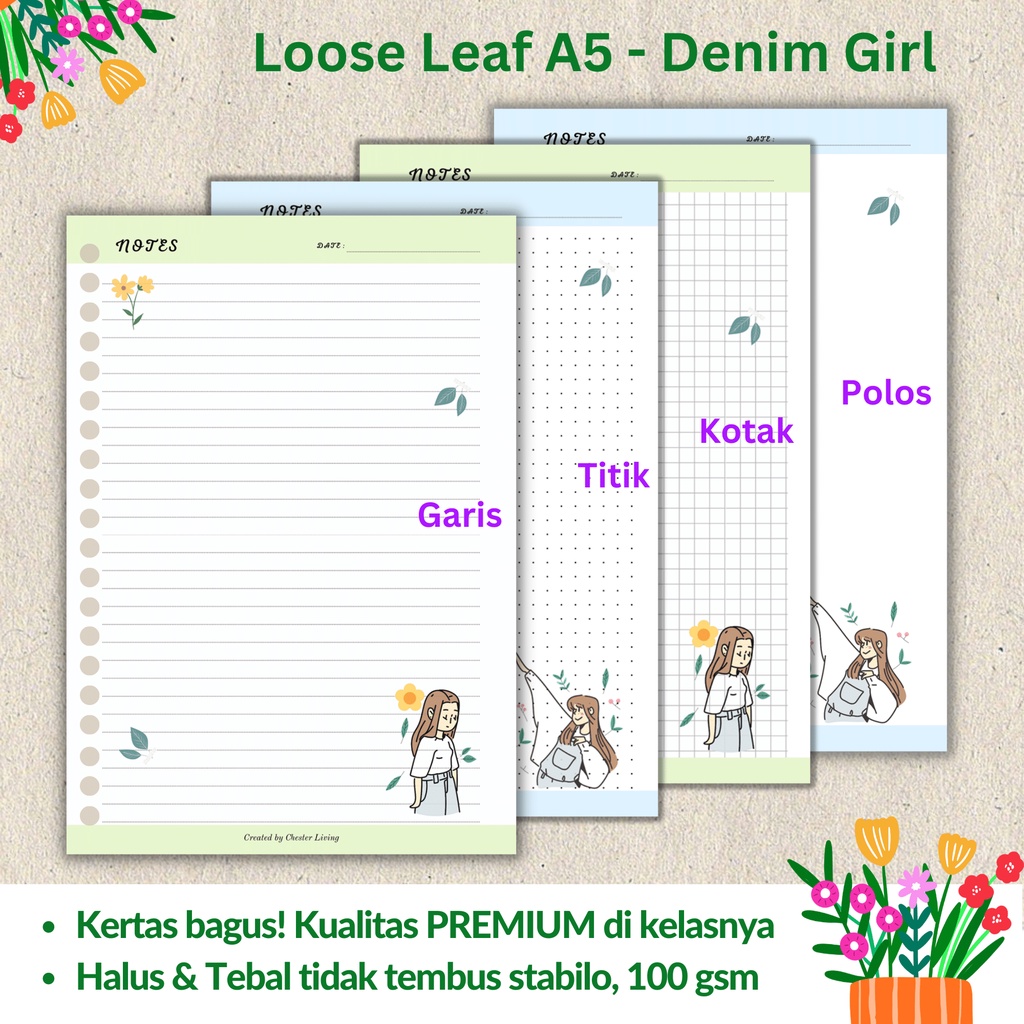 Jual Loose leaf Isi Kertas File binder A5 Tebal - Denim Girl / Refill ...