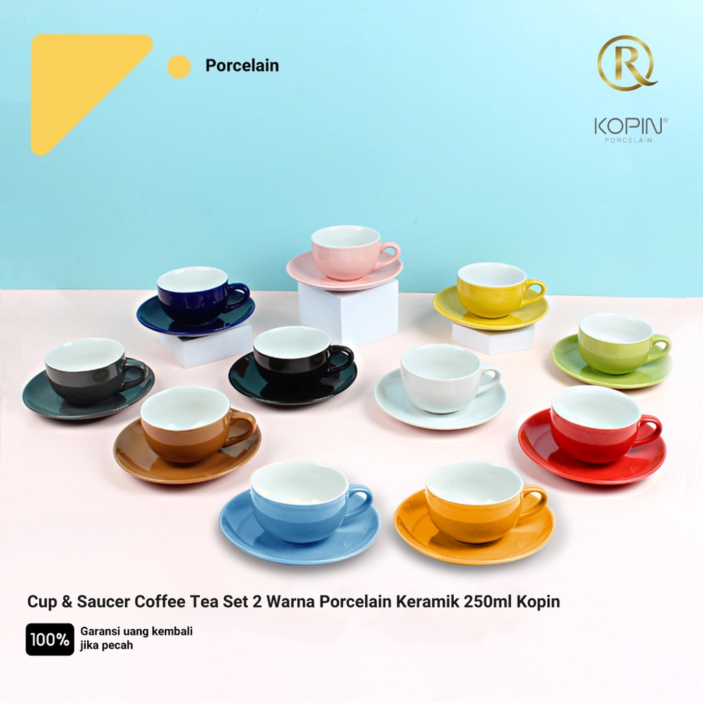 Jual Cup & Saucer Coffee Tea Set 2 Warna Porcelain Keramik 250ml Kopin ...