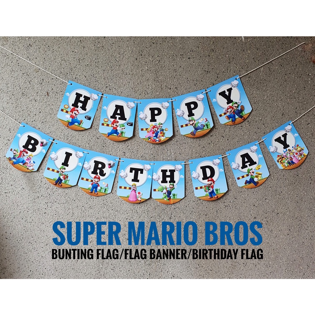 Jual Mario Bros Flag Banner Bunting Happy Birthday Dekorasi Pesta ...