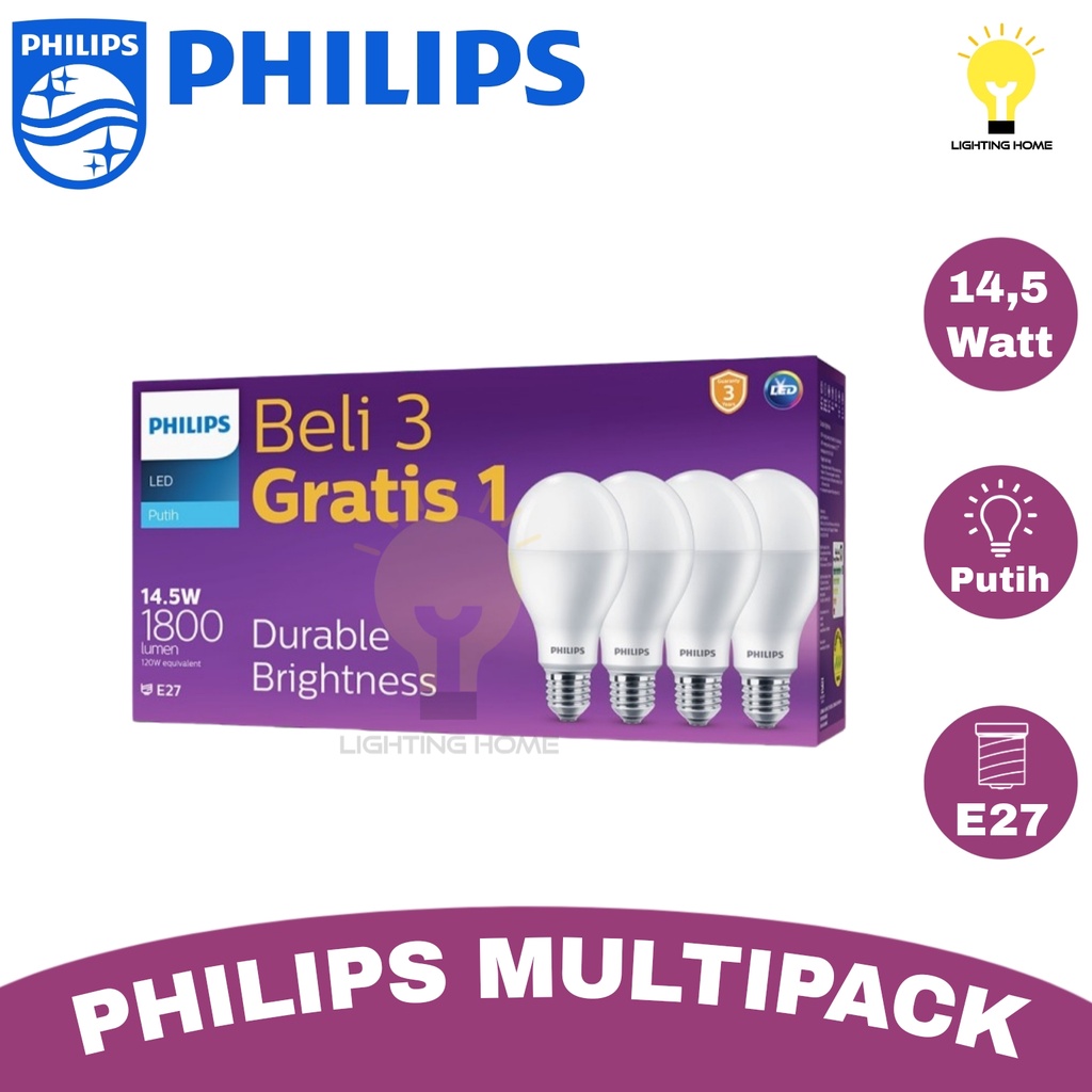 Jual Lampu Philips Multipack LedBulb 14,5 Watt Cahaya Putih 6500k E27 ...