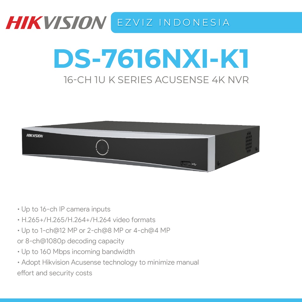 Jual HIKVISION DS-7616NXI-K1 16CH 1U K SERIES ACUSENSE 4K NVR H.265 ...