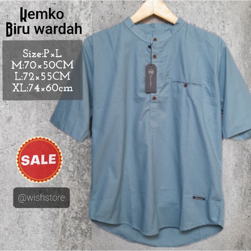 Jual NEW Baju Muslim pria warna Biru Wardah - kemeja koko pria lengan ...