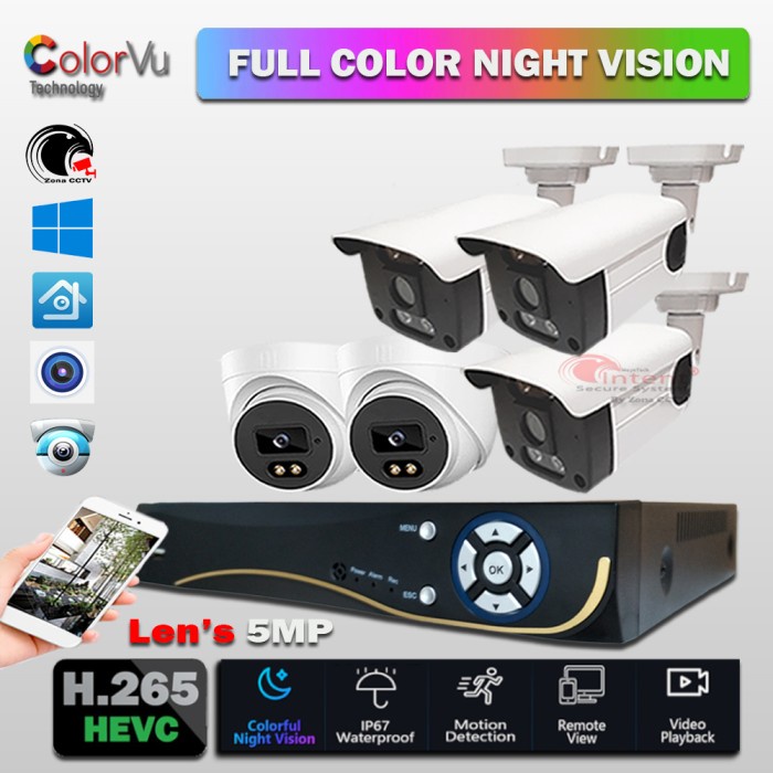 Jual Paket 5 Camera CCTV ColorVu Star Light Full Warna Siang Malam 24 ...
