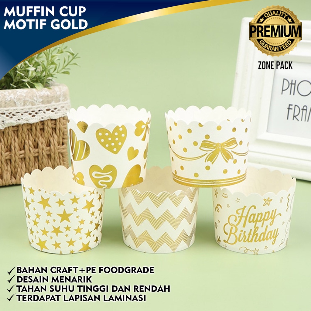 Jual [50 PCS] Muffin Paper Motif Gold | Kertas Cupcake Muffin Warna ...