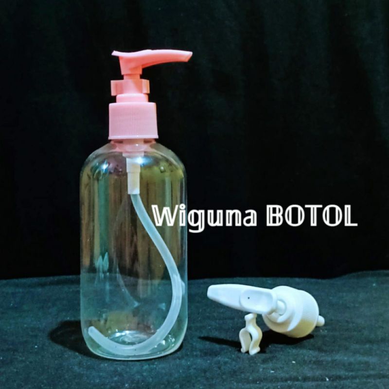 Jual Botol Pump 250ml Bulat / Botol SBR 250ml Clear Tutup Pump Clip Putih | Shopee Indonesia