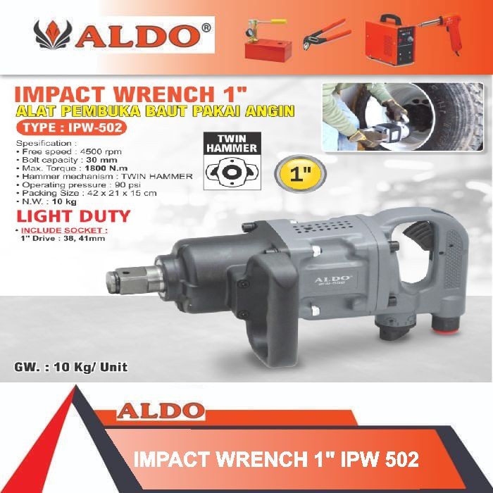 Jual ALAT BUKA BAUT ANGIN TWIN HAMMER 1" ALDO IPW 502 AIR IMPACT WRENCH ...