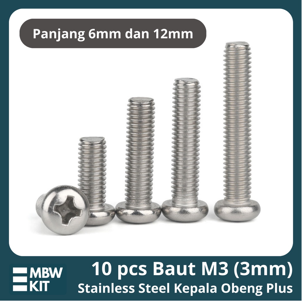 Jual 10pcs Baut M3 3mm Stainless Steel Panjang 6mm dan 12mm - M3 x 6mm | Shopee Indonesia
