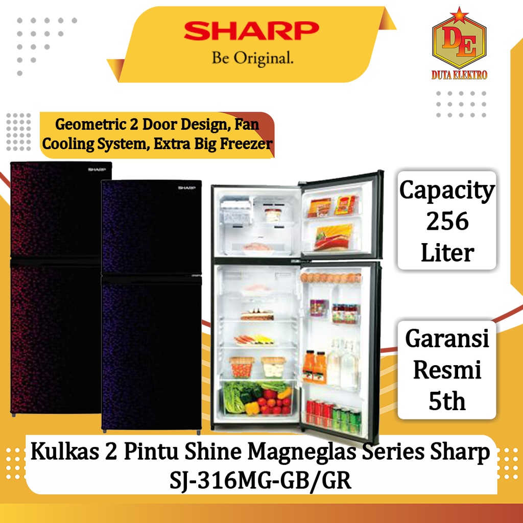 Jual Kulkas 2 Pintu Sharp SJ 316 MG GBGR Shine Magneglas Series ...