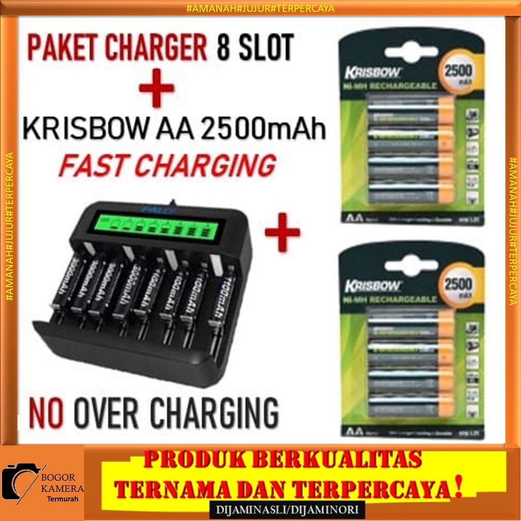 Jual Krisbow Set Baterai Rechargeable Size Aa 2500 Mah 4 Pcs + Charger ...