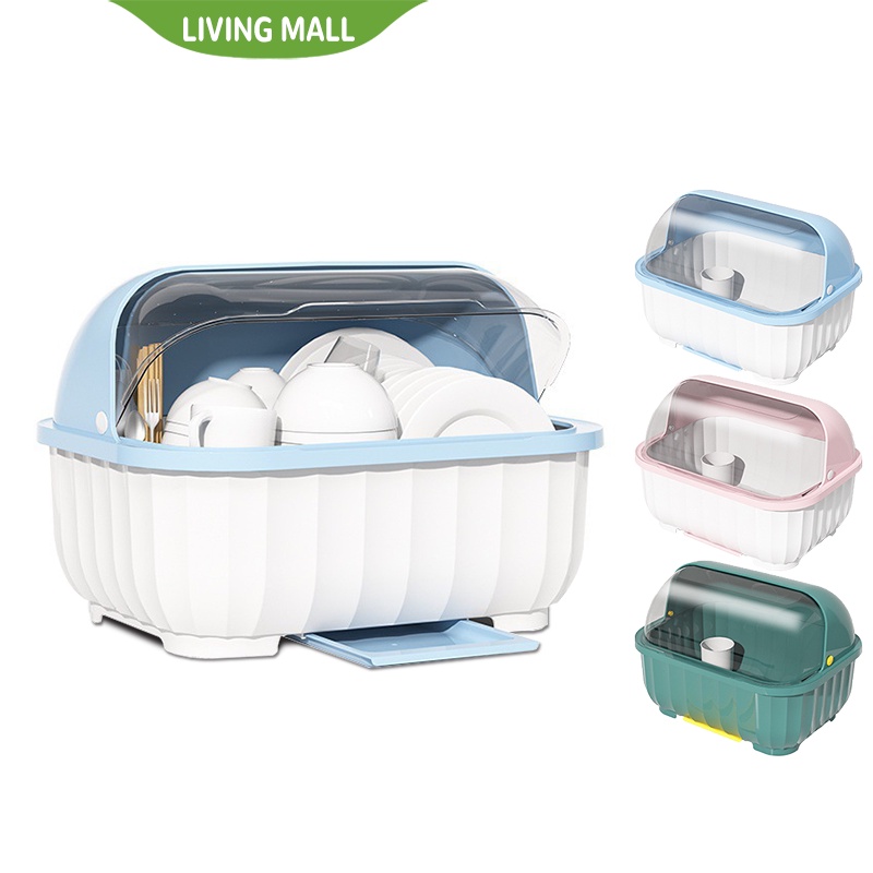 Jual LIVING MALL Rak Piring Tertutup Plastik Tempat Piring Sendok ...