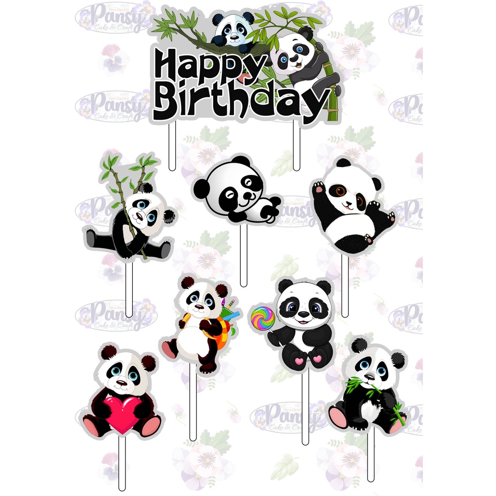 Jual Cake topper / Cupcake topper Panda + Banner Birthday EKONOMIS ...