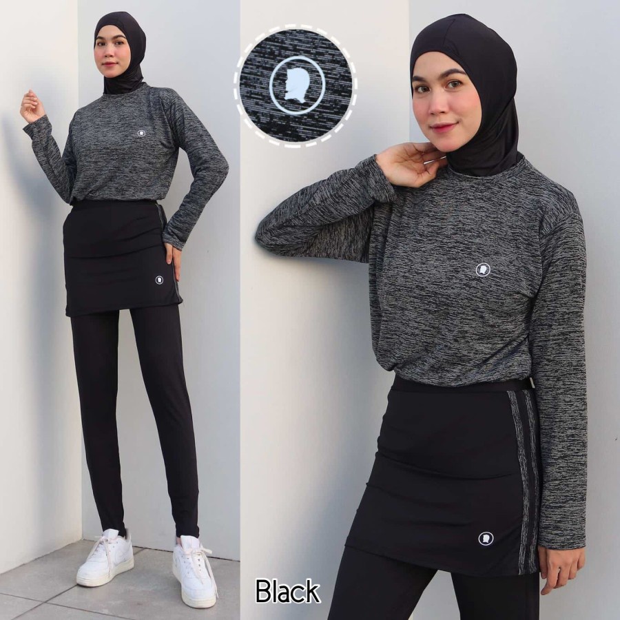 Jual Set Setelan Baju Olahraga Wanita Hijab Muslim Muslimah 3 Pcs ( Hijab, Baju dan Leging Rok ...