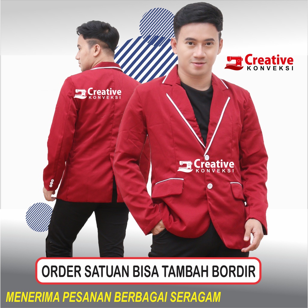 Jual (BISA TAMBAH BORDIR) Jas almamater sekolah warna merah maroon lis ...