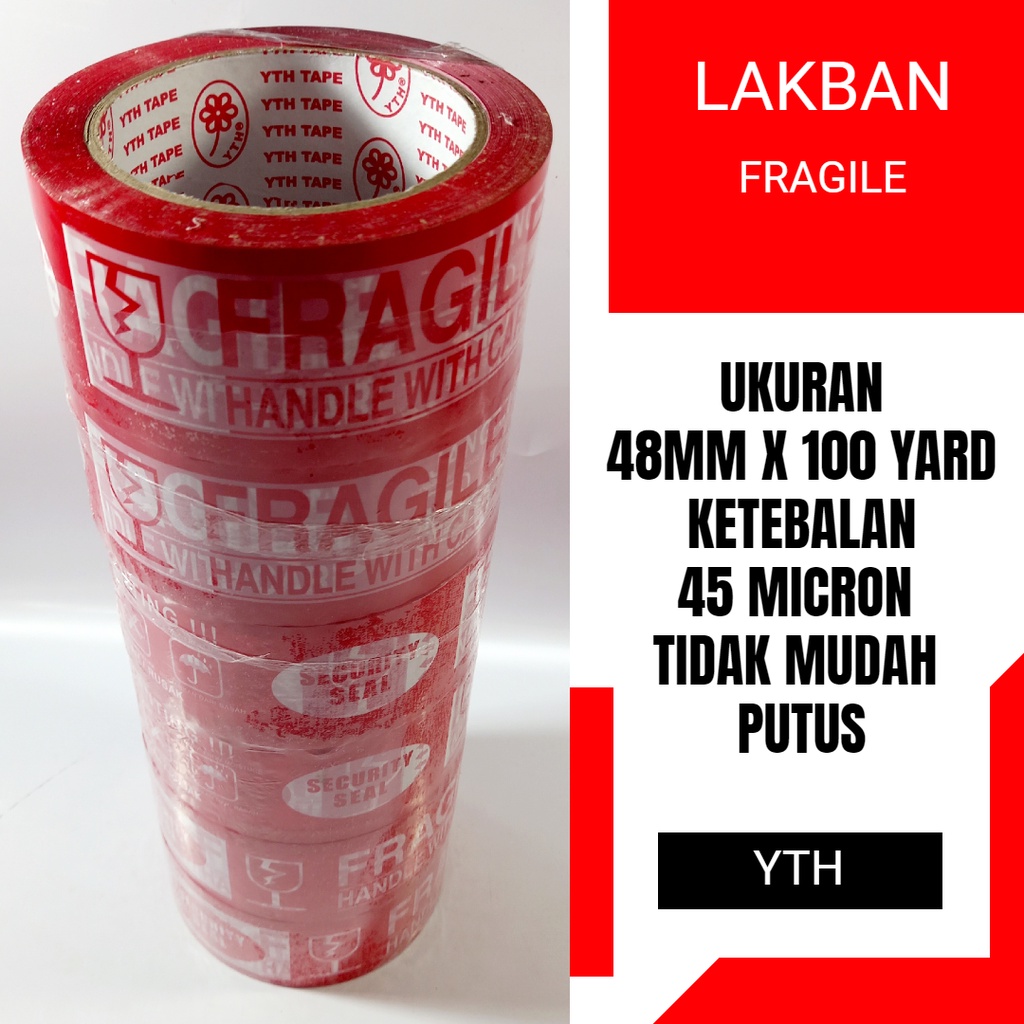 Jual LAKBAN SELOTIP FRAGILE UKURAN 48MM X 100 YARD/91METER 45 MIC OPP ...