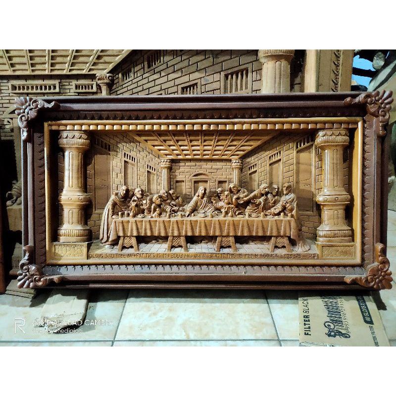 Jual perjamuan kudus ukir yesus kristen kayu jati pahat relief ...