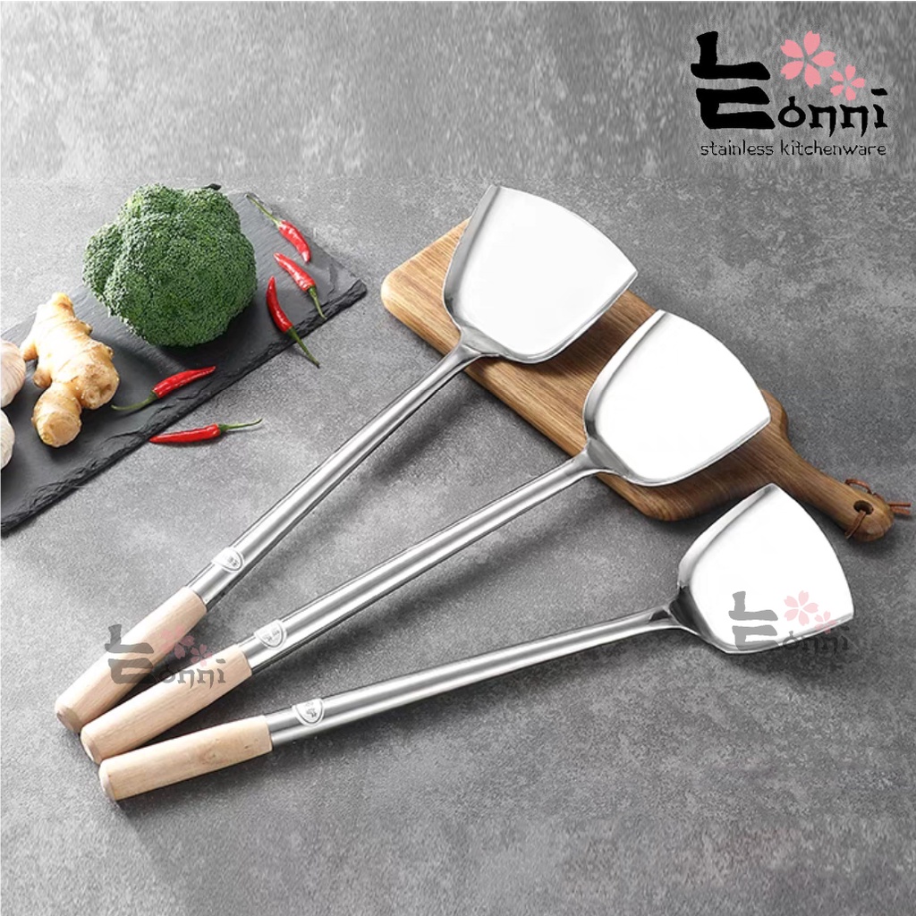 Jual Spatula stainless ganggang kayu sutil masak osengan impor murah ...