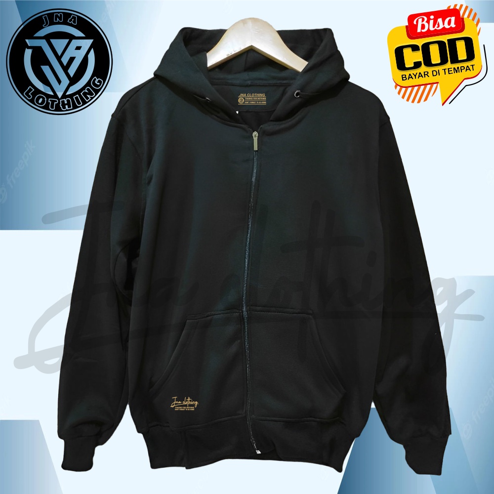Jual Jaket Sweater Hoodie Zipper Resleting Tebal Polos Warna Hitam M L ...