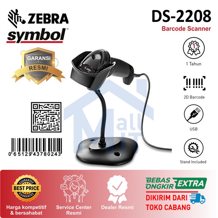 Jual Scanner Barcode Scanner Zebra Symbol Ds2208 Ds-2208 Ds 2208 2D ...