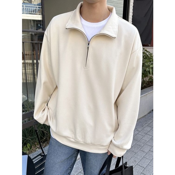 Jual Sweater Half Zip Polos Beige Casual Premium / Halfzip Sweatshirt Basic Unisex / Sweater ...