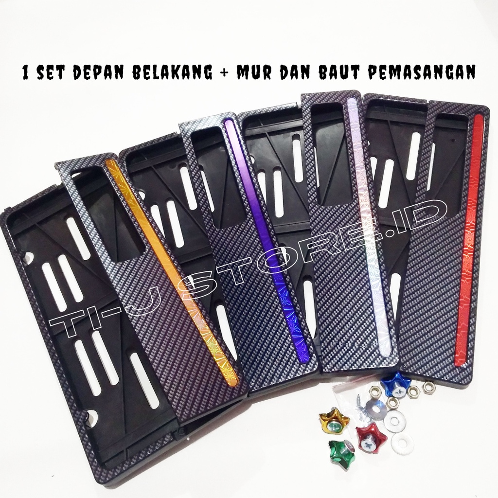 Jual 2pcs Bingkai Tempat Plat Nomor Motor Karbon Lis warna Plus Mur Dan ...