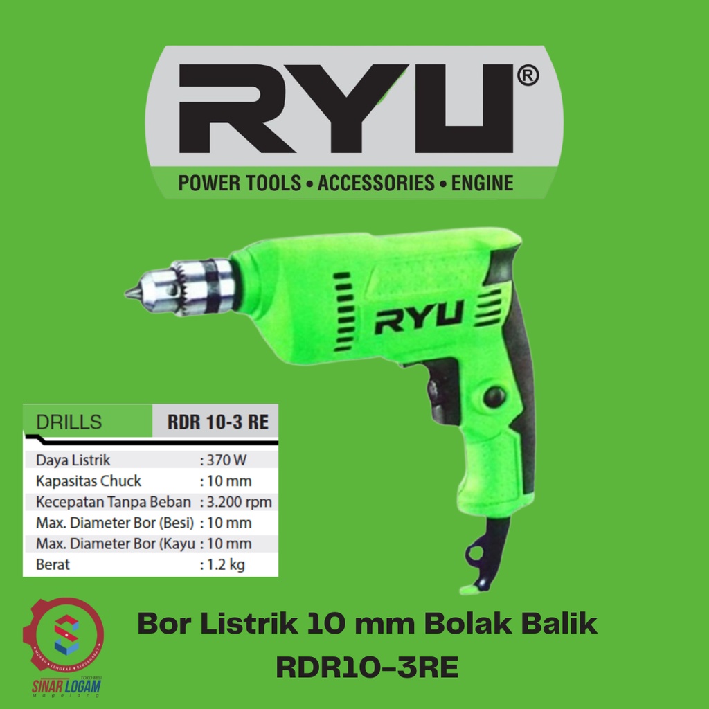 Jual BOR RYU 10 MM RDR10-3RE BOR LISTRIK BESI KAYU RYU TEKIRO RDR 10-3 ...