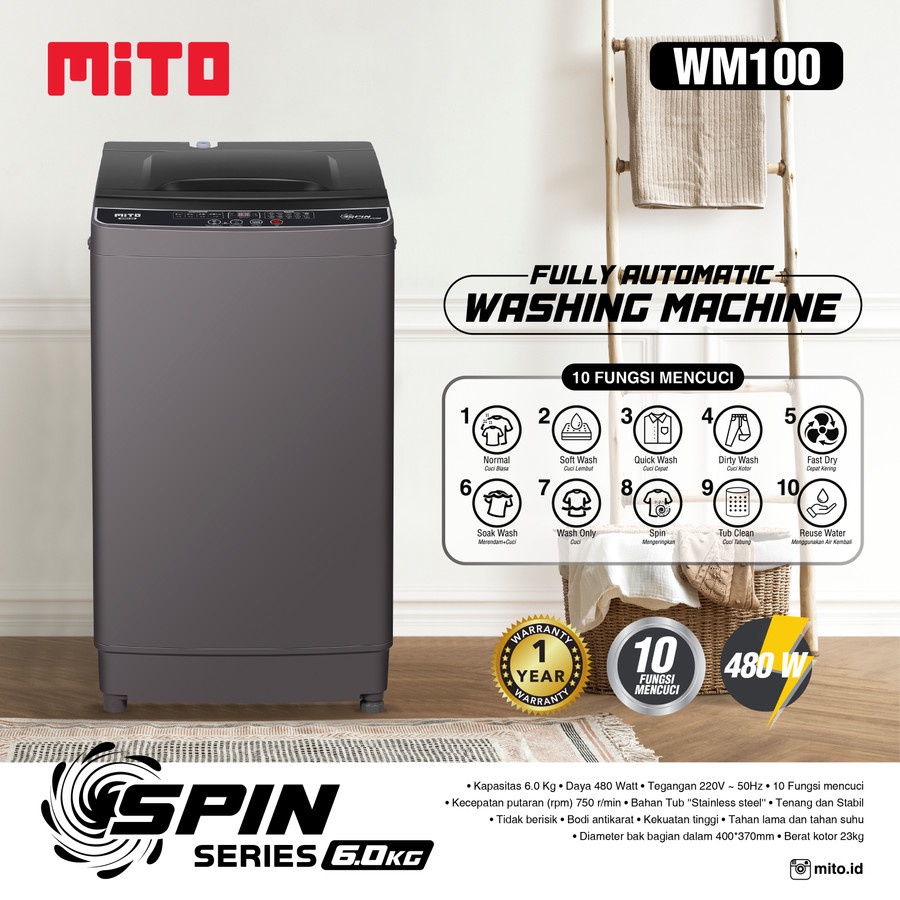 Jual Mito Mesin Cuci 1 tabung Top WM100 Spin Series 6 KG Fully ...