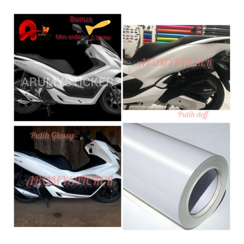 Jual Skotlet motor Putih doff Sticker Hitam glossy L45cm | Shopee Indonesia