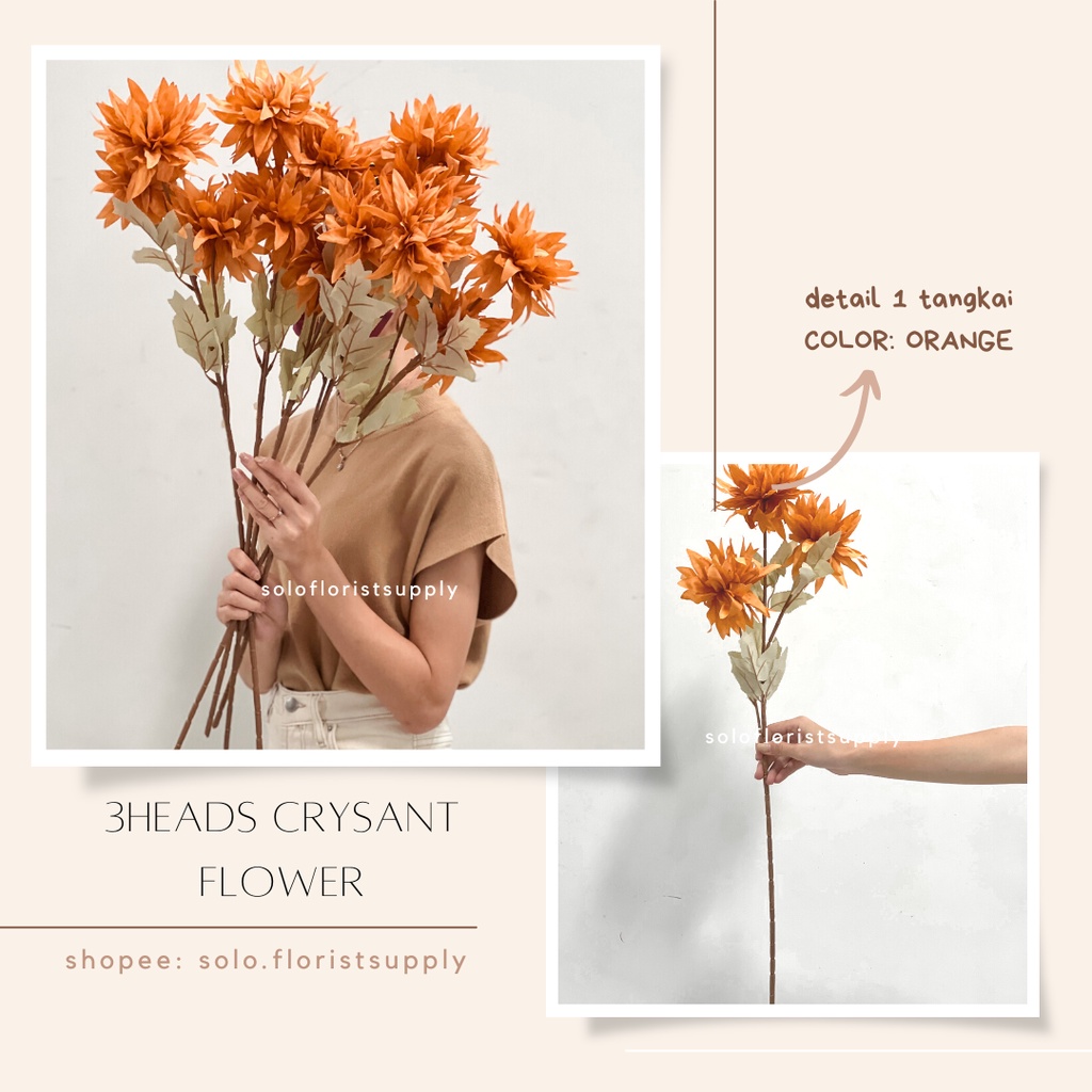 Jual 3HEADS CRYSANT FLOWER DAHLIA BLOSSOM Bunga Ice Ball/artificial ...