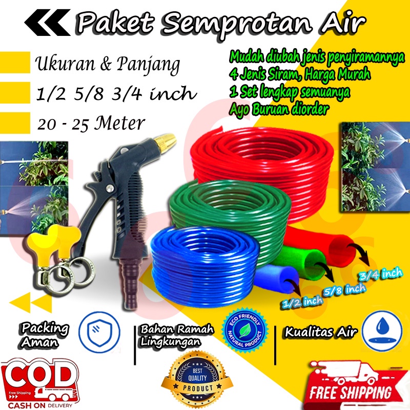 Jual PAKET SEMPROTAN SELANG AIR ELASTIS DOP 1/2 5/8 3/4 20 METER 1 ROL SELANG TAMAN JET SPRAY ...