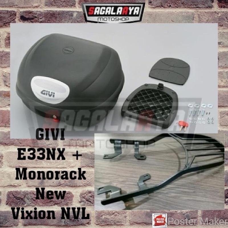 Jual Paket Box Givi E33 NX E33NX Monorack Yamaha New Vixion NVL NVA Gp sport Bracket box ...