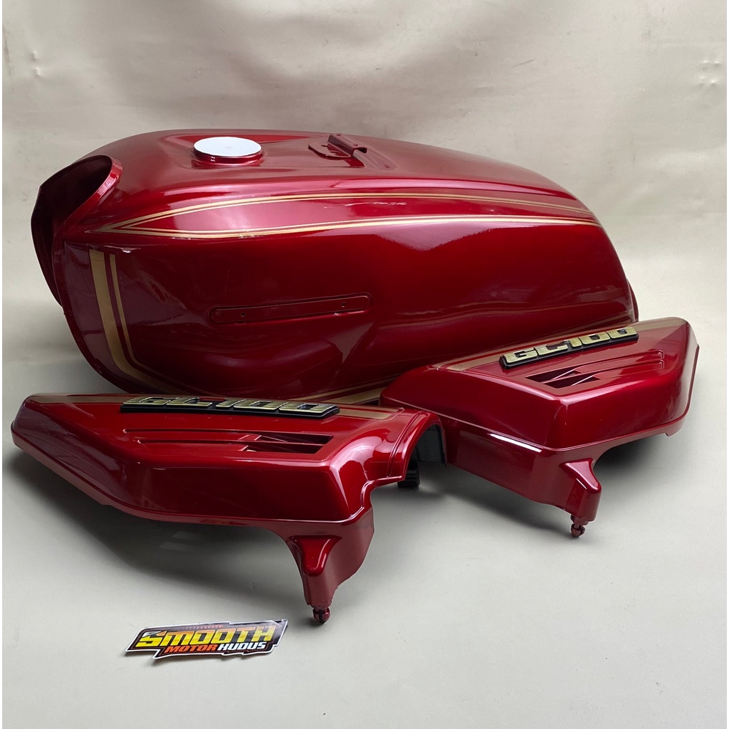 Jual Tangki GL 100 pres pabrik warna merah maron set box aki set emblem ...