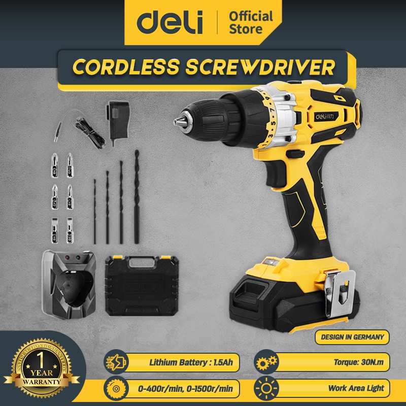 Jual Deli Cordless Screwdriver / Mesin Bor 16V Tanpa Kabel Dual Battery ...