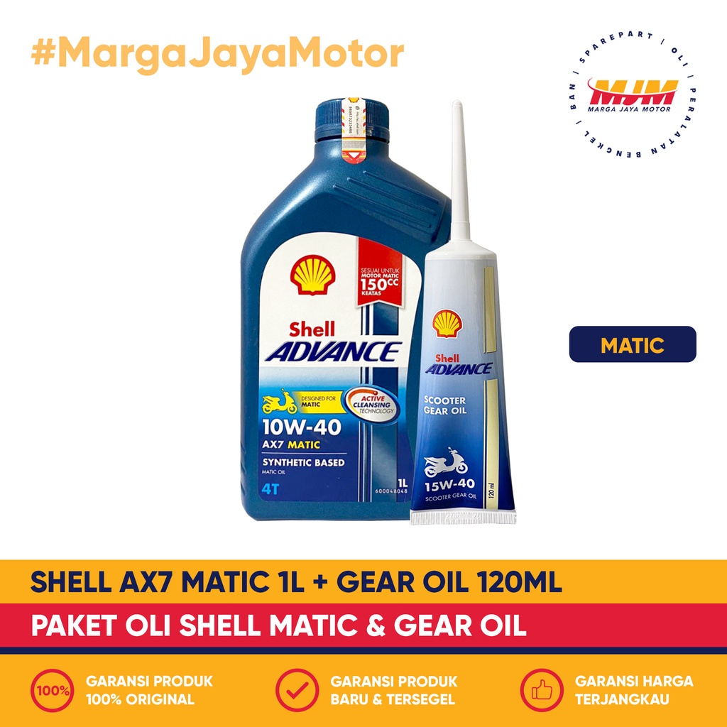 Jual Paket Oli Shell AX7 Matic 10W-40 1L + Shell Adv Gear Oil 120ml ...