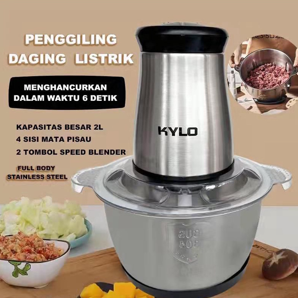 Jual Blender Listrik KYLO 2 Liter Stainless Steel / Gilingan Daging Serbaguna Bumbu Dapur ...