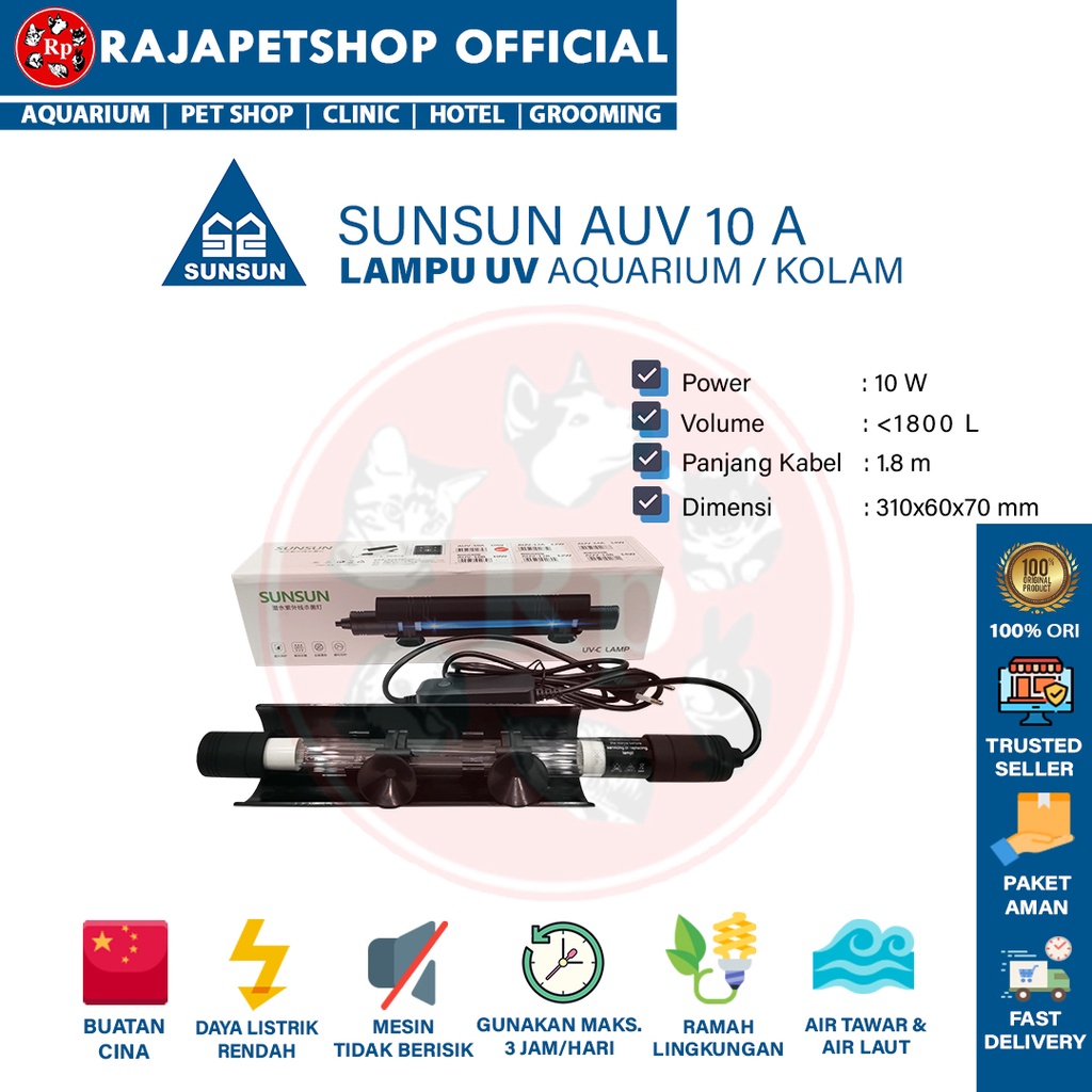 Jual ( LAMPU UV ) SUNSUN UV C AUV 10A UV LAMP 10 WATT AQUARIUM ...