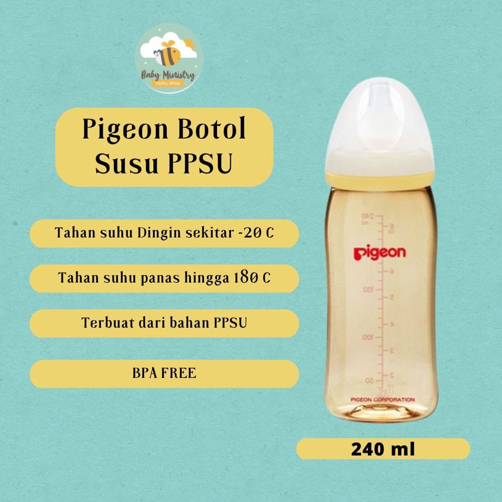 Jual Pigeon Bottle PPSU With Peristaltic Plus Nipple 240ml BOTOL POLOS / botol susu anti kolek ...