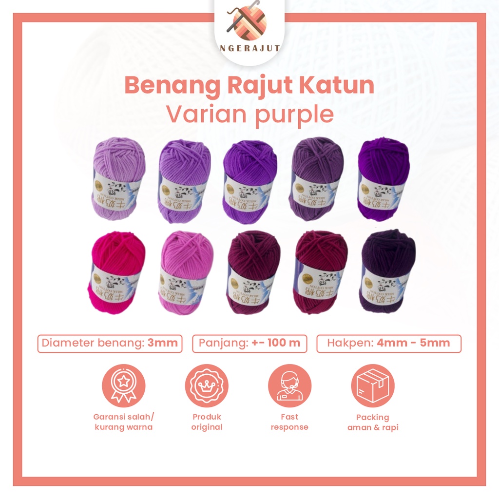 Jual Benang Rajut Katun Susu Milk Cotton Import 5 Ply 50 Gram Warna ...