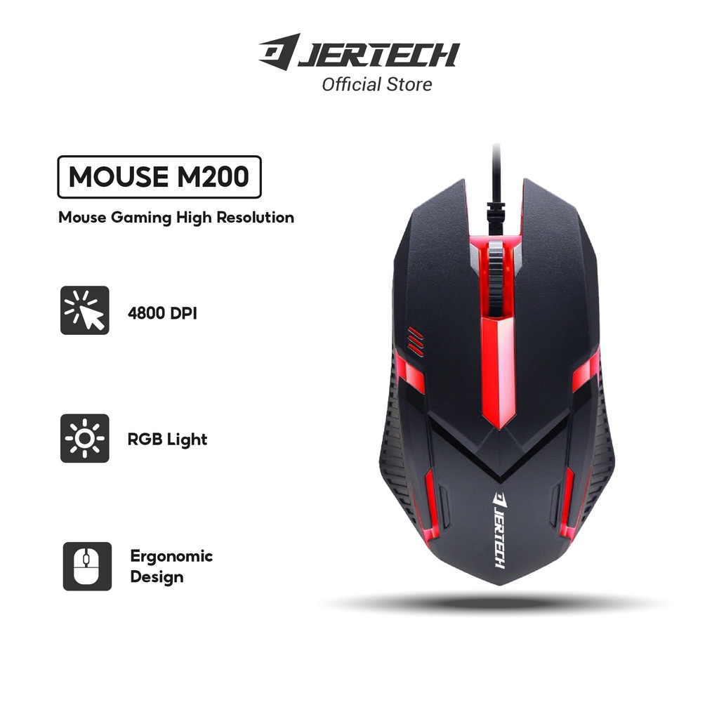 Jual JERTECH Mouse Gaming RGB Optical M200 LED Sensor High Resolution 4800 DPI | Shopee Indonesia