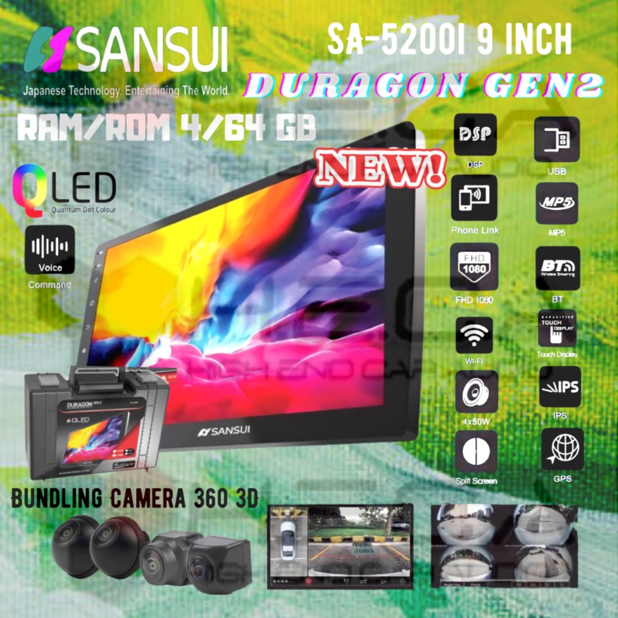 Jual Sansui SA-5200I DURAGON Gen-2 4/64 Android 9" Head Unit + Camera ...