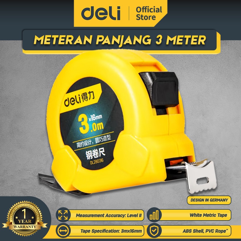Jual Deli Measuring Tape / Meteran Tukang Panjang 3 Meter Kuat DL280316 ...