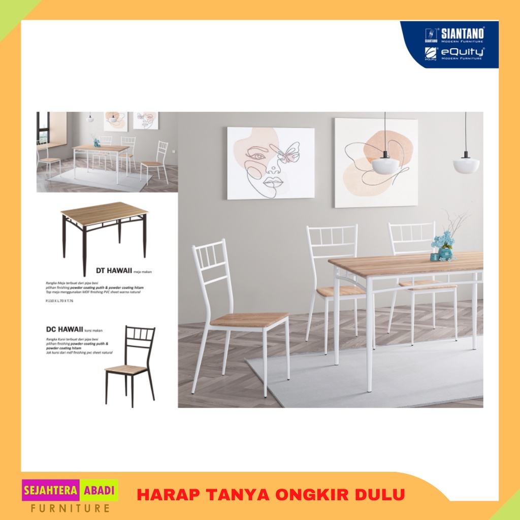 Jual Full Set Meja Kursi Makan Minimalis Siantano DT + 4 DC Hawaii FULL SET | Shopee Indonesia