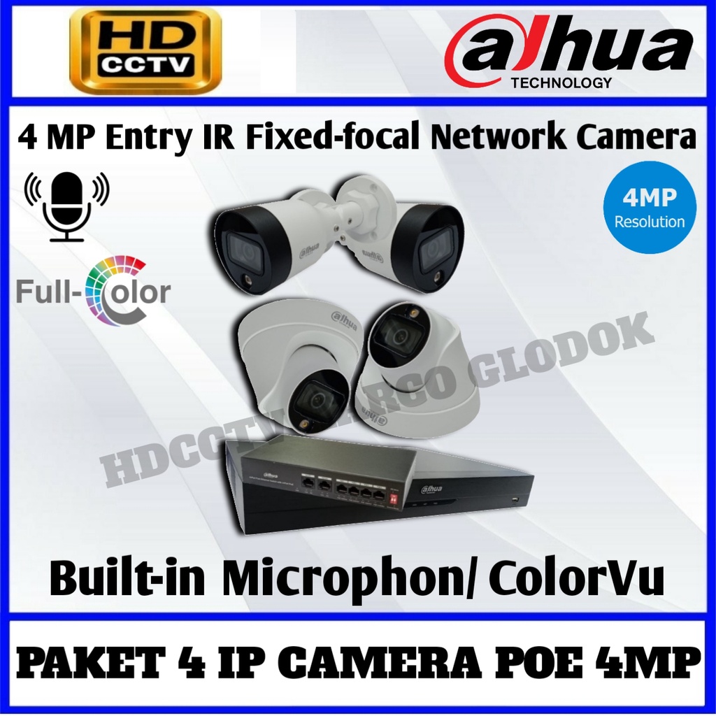 Jual Paket 4 IP Camera CCTV Dahua 4MP Full Color Built in Mic | Shopee ...