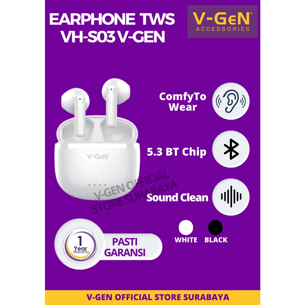 Jual Earphone V-GeN TWS VH-S03 Wireless ENC Type C Bluetooth Handsfree ...