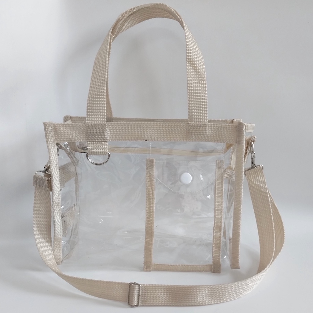 Jual TAS TRANSPARAN PVC MIKA SELEMPANG WARNA KREM - SLING BAG TRANSPARAN CREAM - TAS KONSER -TAS ...