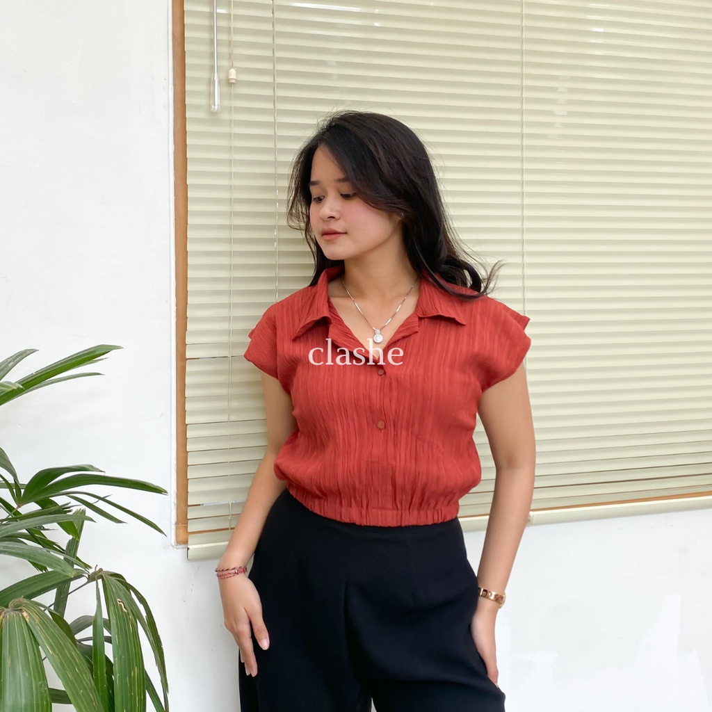 Jual Baju Blouse Wanita Atasan Lengan Pendek Lady Crush Crinkle Anti ...