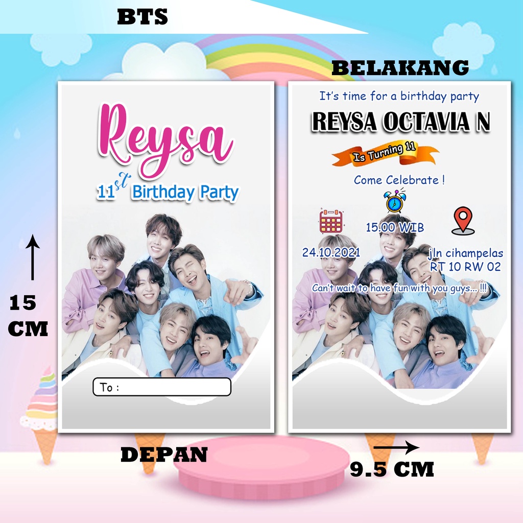 Jual BTS UNDANGAN ULANG TAHUN PLUS CETAK DAN PLASTIK UNDANGAN ULTAH ...