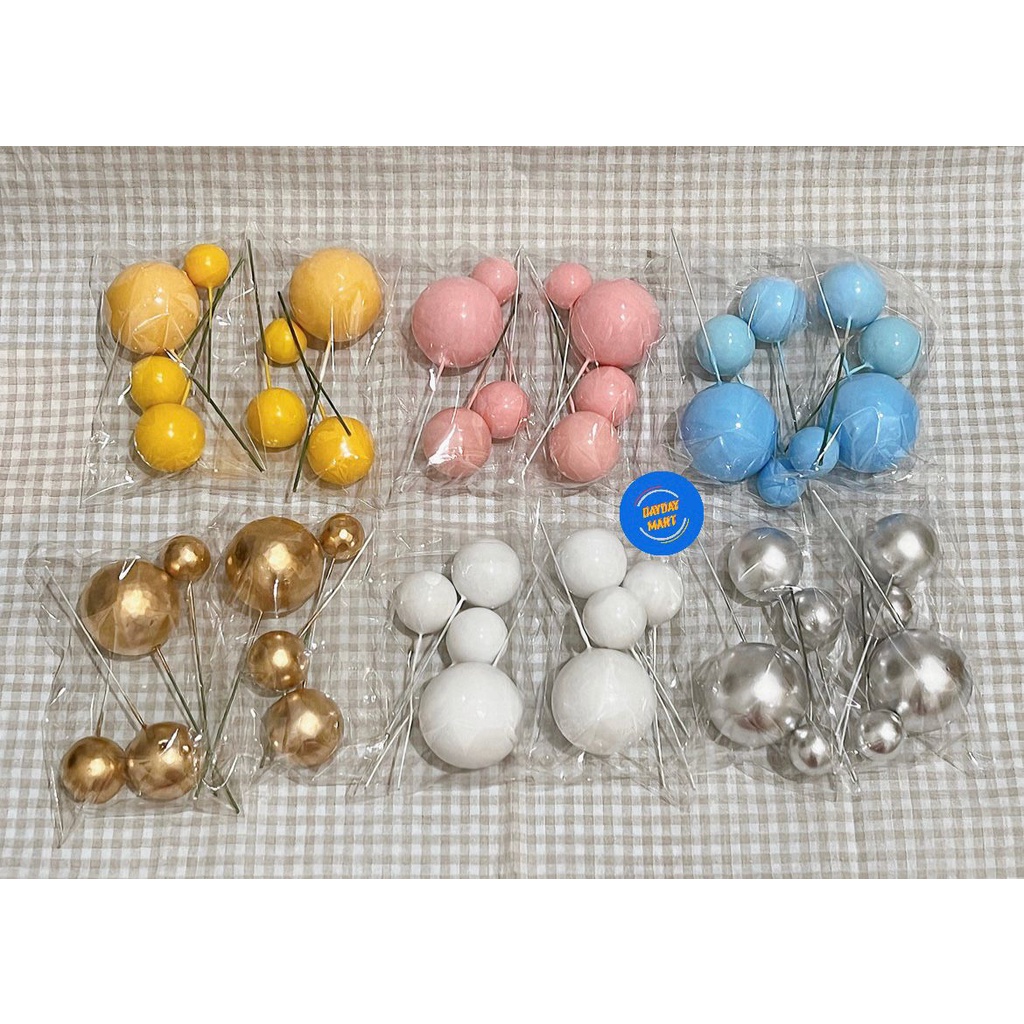 Jual Topper Kue Bola Warna Emas, Silver, Biru, Kuning, Putih dan Pink ...