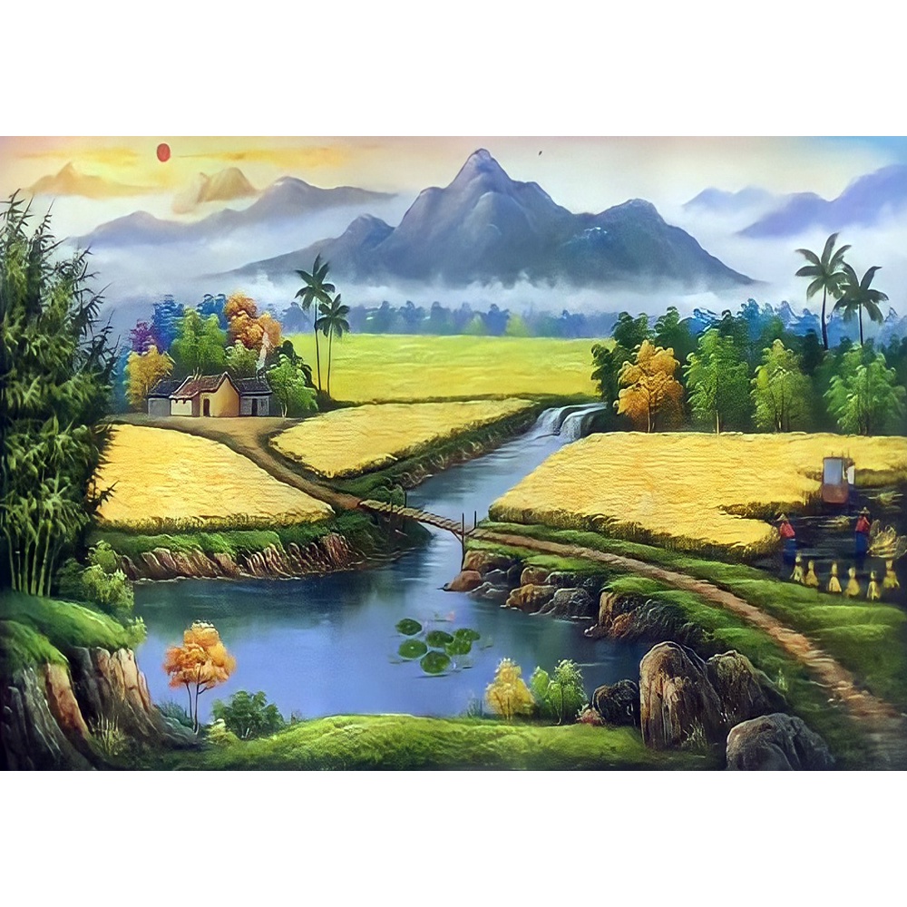 Jual LUKISAN POSTER CETAK PEMANDANGAN SAWAH GUNUNG XTRA BESAR UKURAN ...